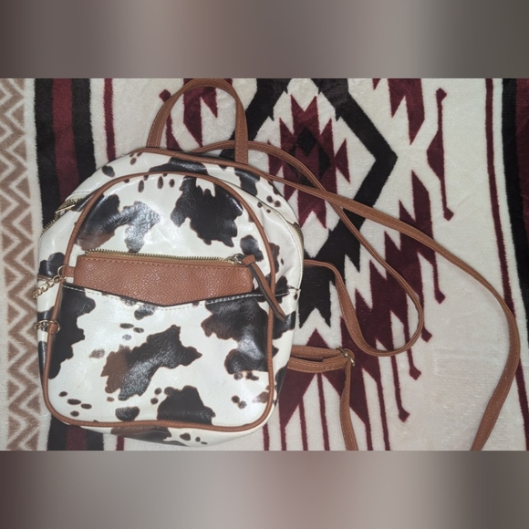 Bags | Cow Print Womens Backpack Mini Backpack Brown Pouch Is Attached ...